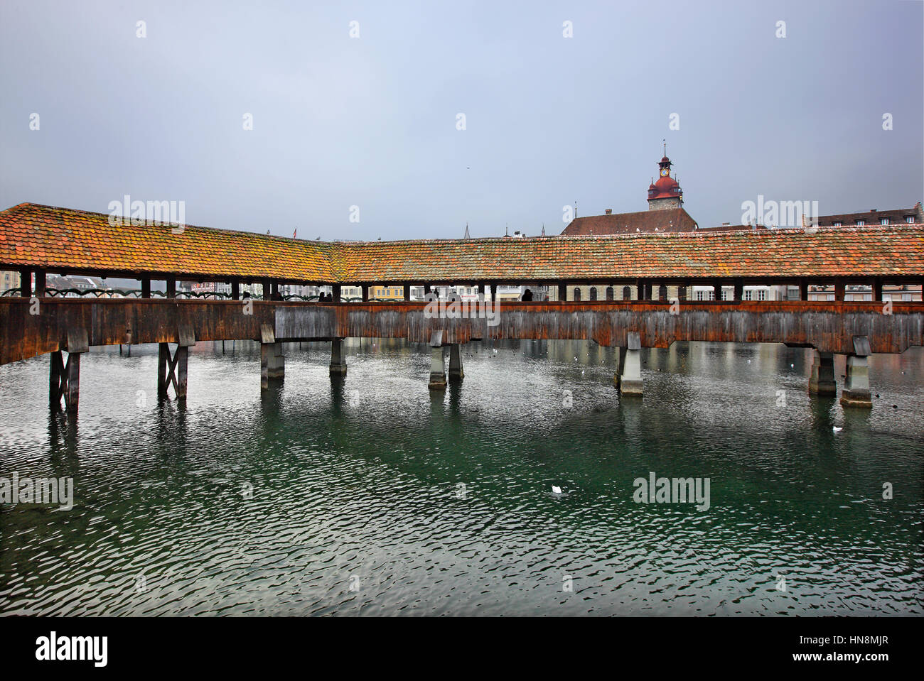 The famous Kapellbrücke ("Chapel Bridge"), a covered wooden footbridge ...