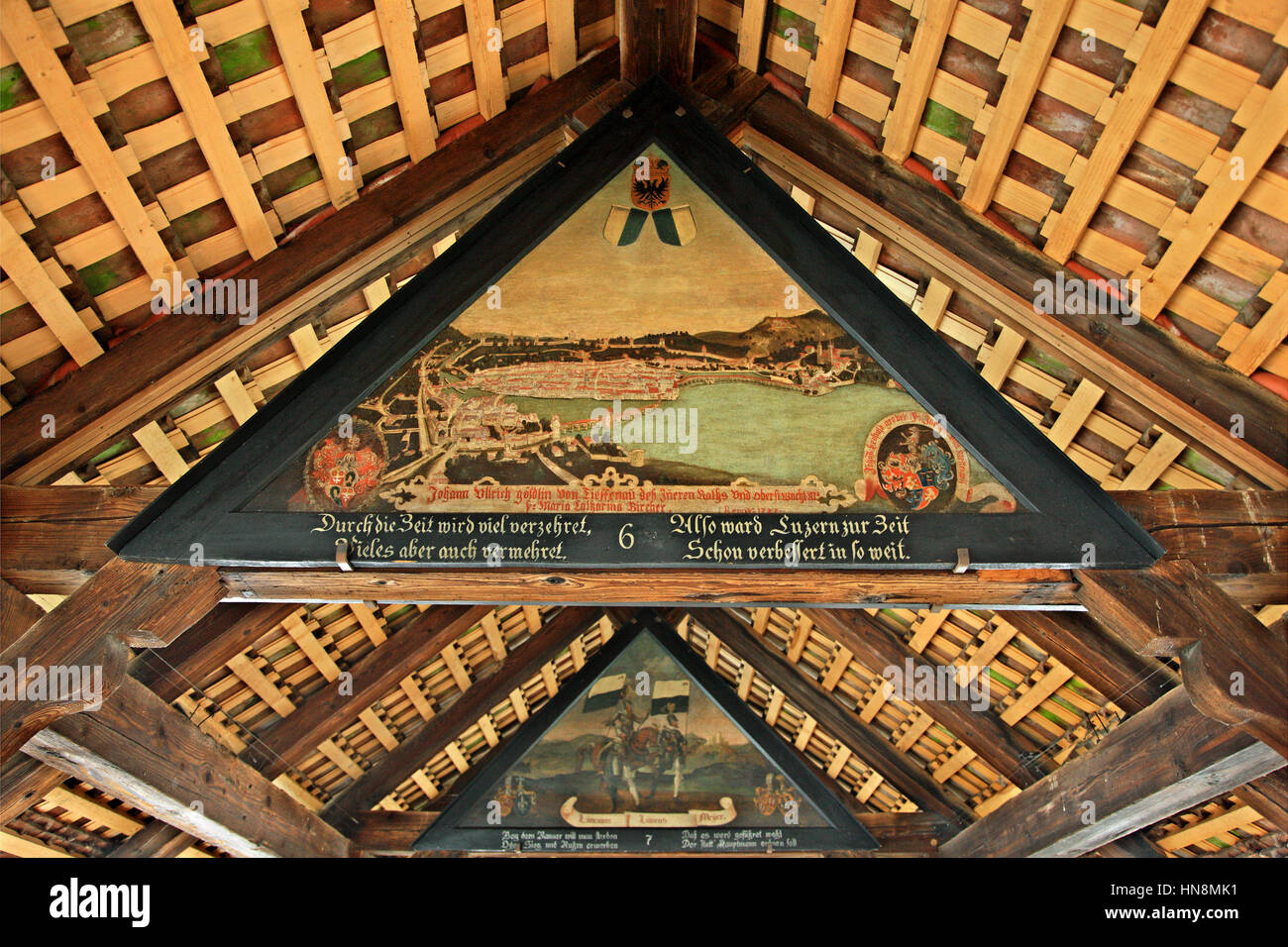 Interior paintings in The famous Kapellbrücke ("Chapel Bridge"), a ...