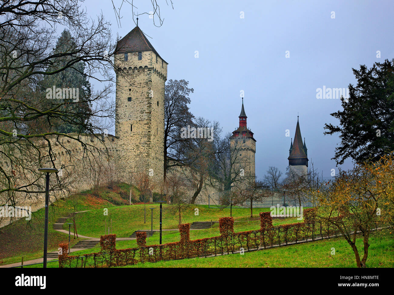 Towers of Museggmauer, the iconic old city, walls of Lucerne ...