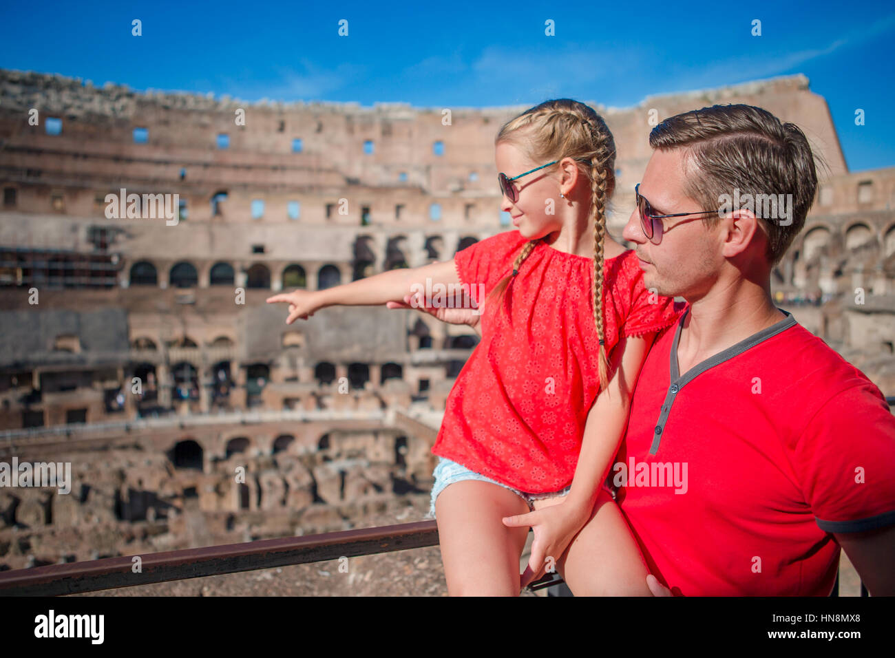 Family tourists in Coliseum, Rome, Italy. Family portrait at famous ...