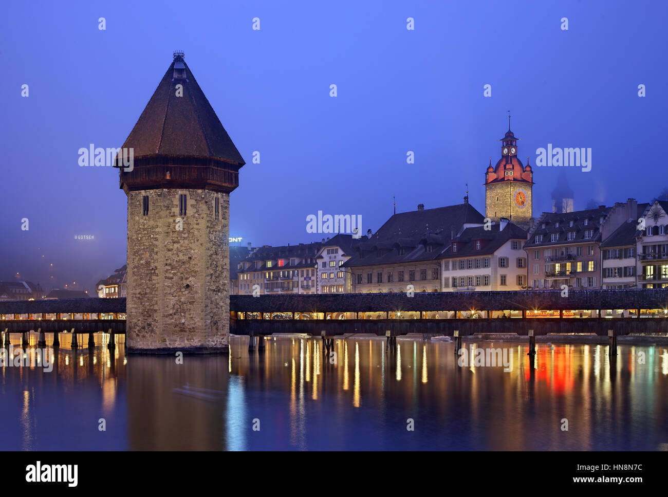 The famous Kapellbrücke ("Chapel Bridge"), a covered wooden footbridge ...