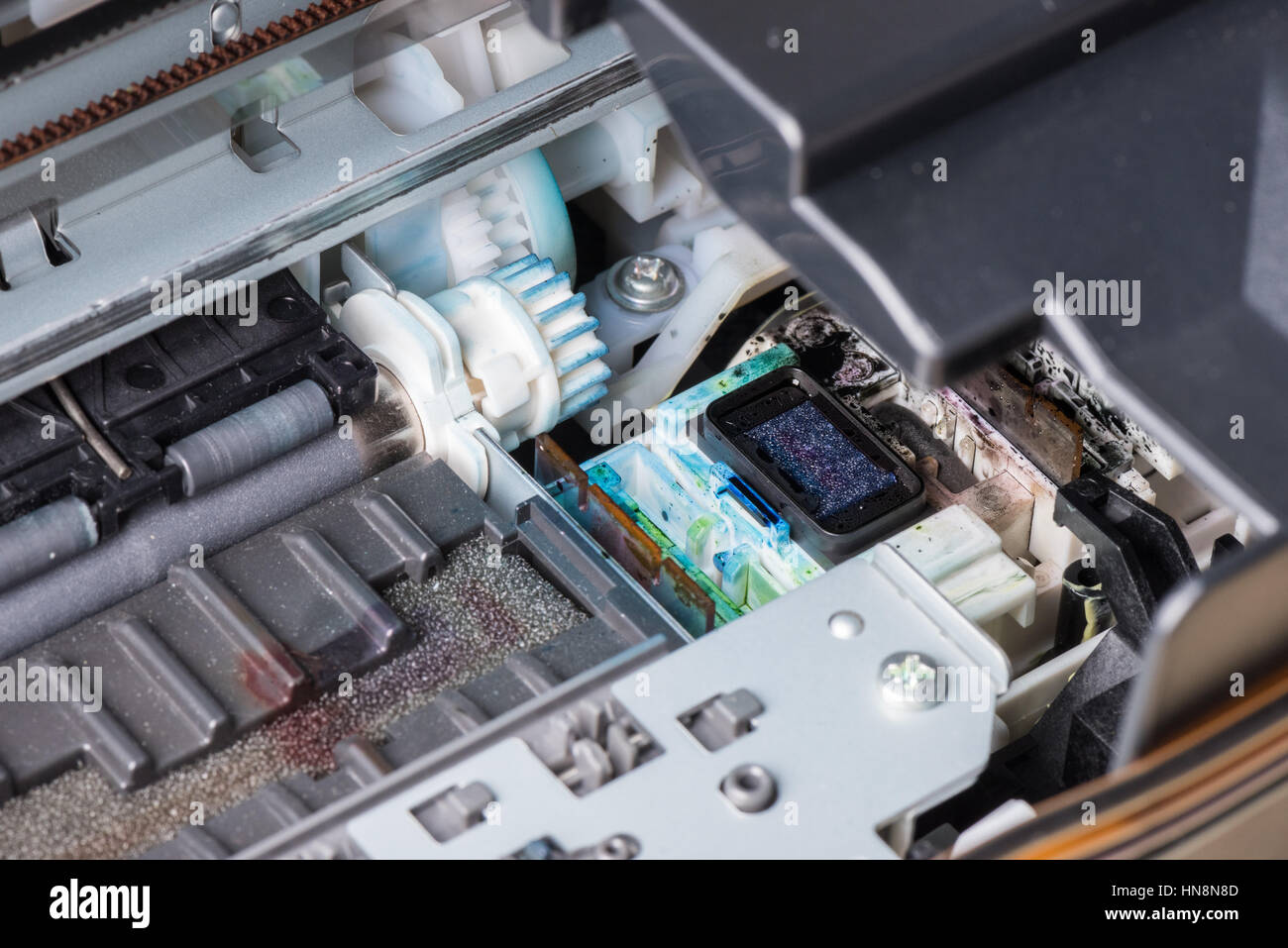 closeup inside the ink-jet printer Stock Photo - Alamy