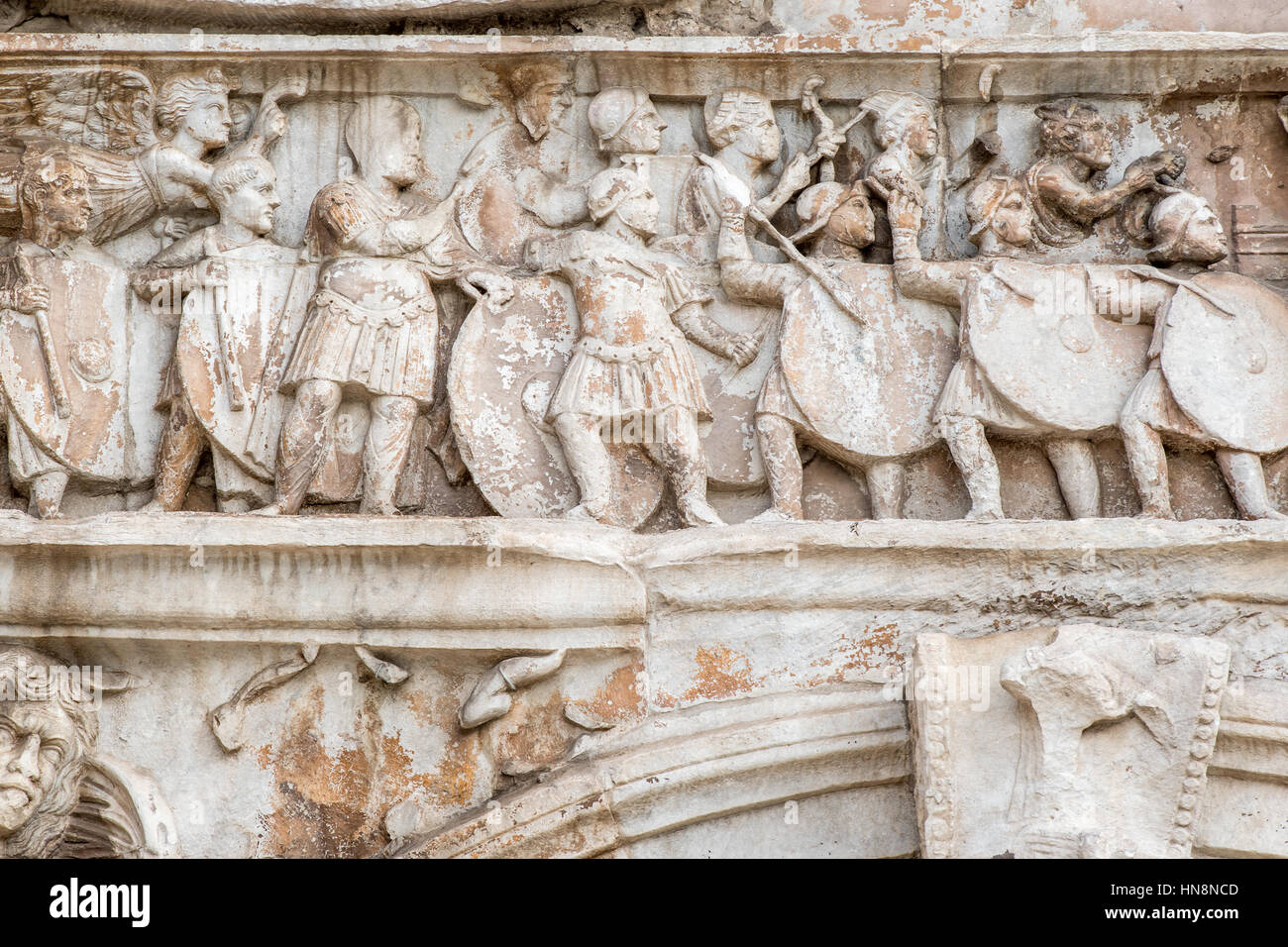 Rome, Italy- Close up of reliefs on The Arch of Constantine, located ...