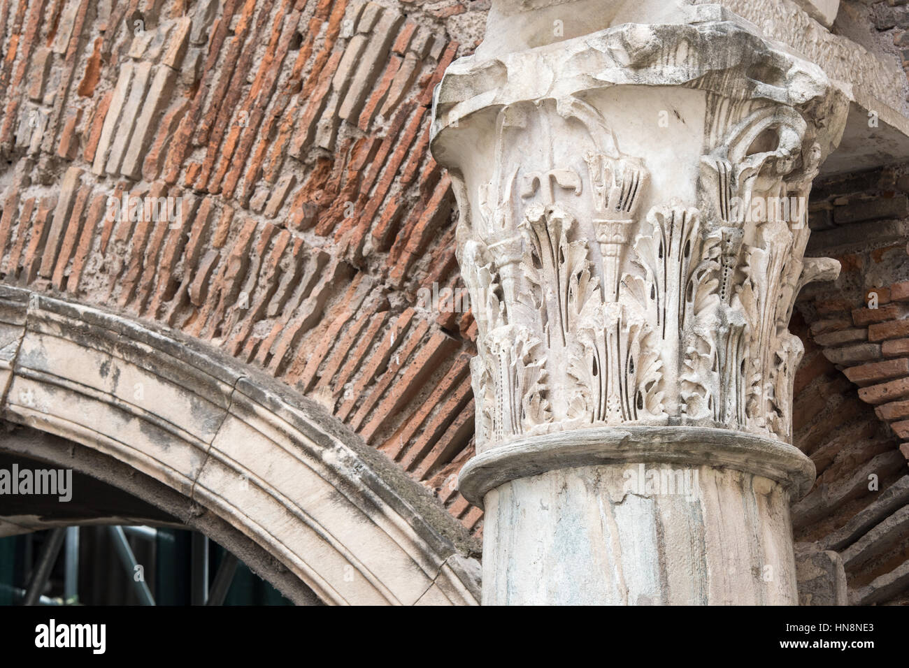 Rome, Italy- Close up of the detailed pillars in Roan architecture ...