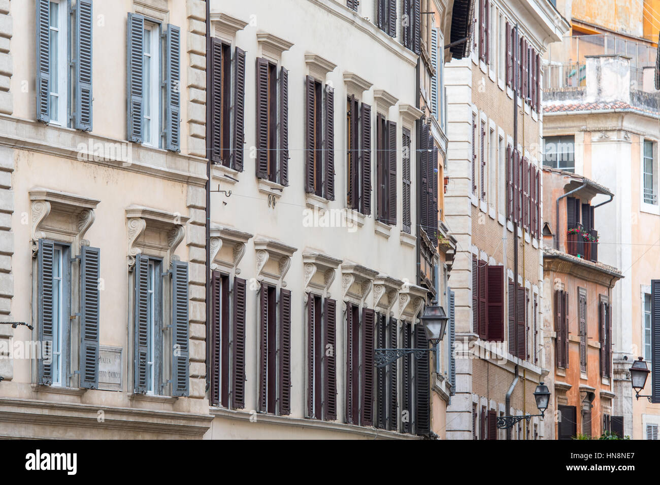 Rome, Italy- Close up of Roman apartment buildings and more modern ...