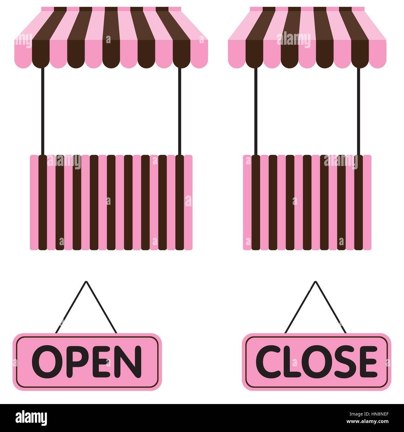 Market stall Pink and Brown with open sign isolated on white background ...