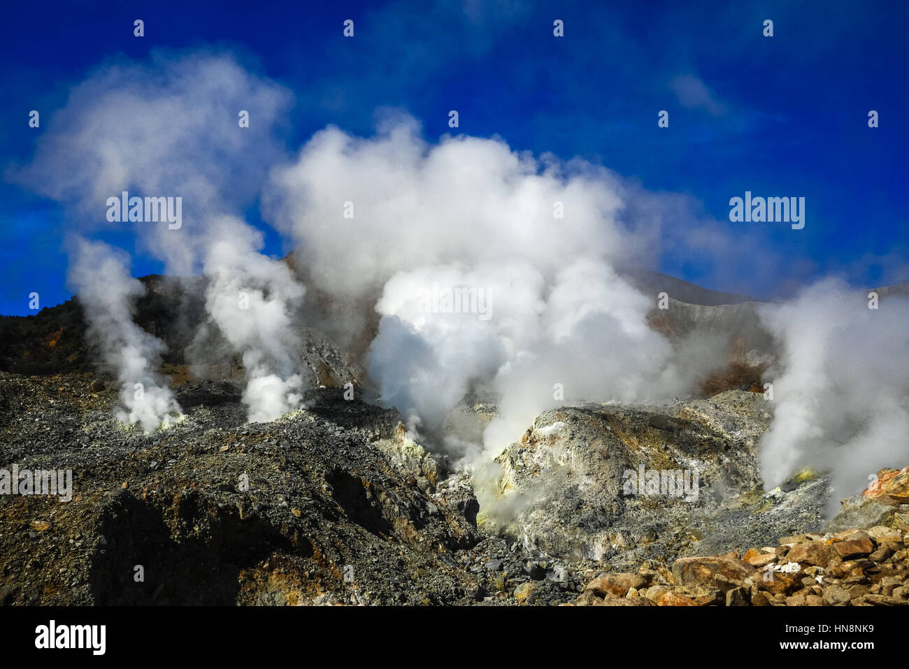 The volcanic crater of Mount Papandayan volcano in Garut, West Java ...