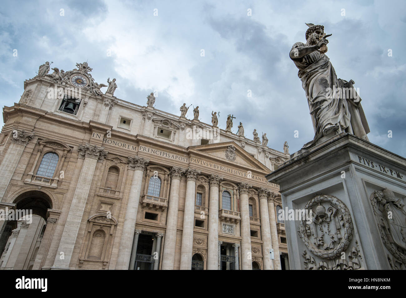 Rome, Italy- Exterior view of (New) St. Peter's Basilica with a Roman ...