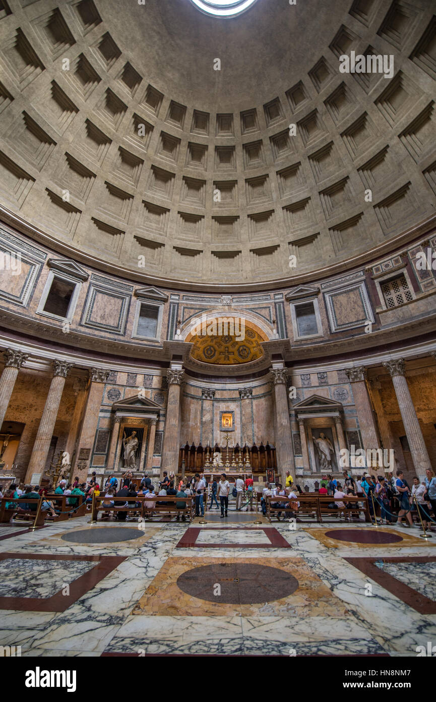 Rome, Italy- Tourists inside the Roman Pantheon, the most preserved ...