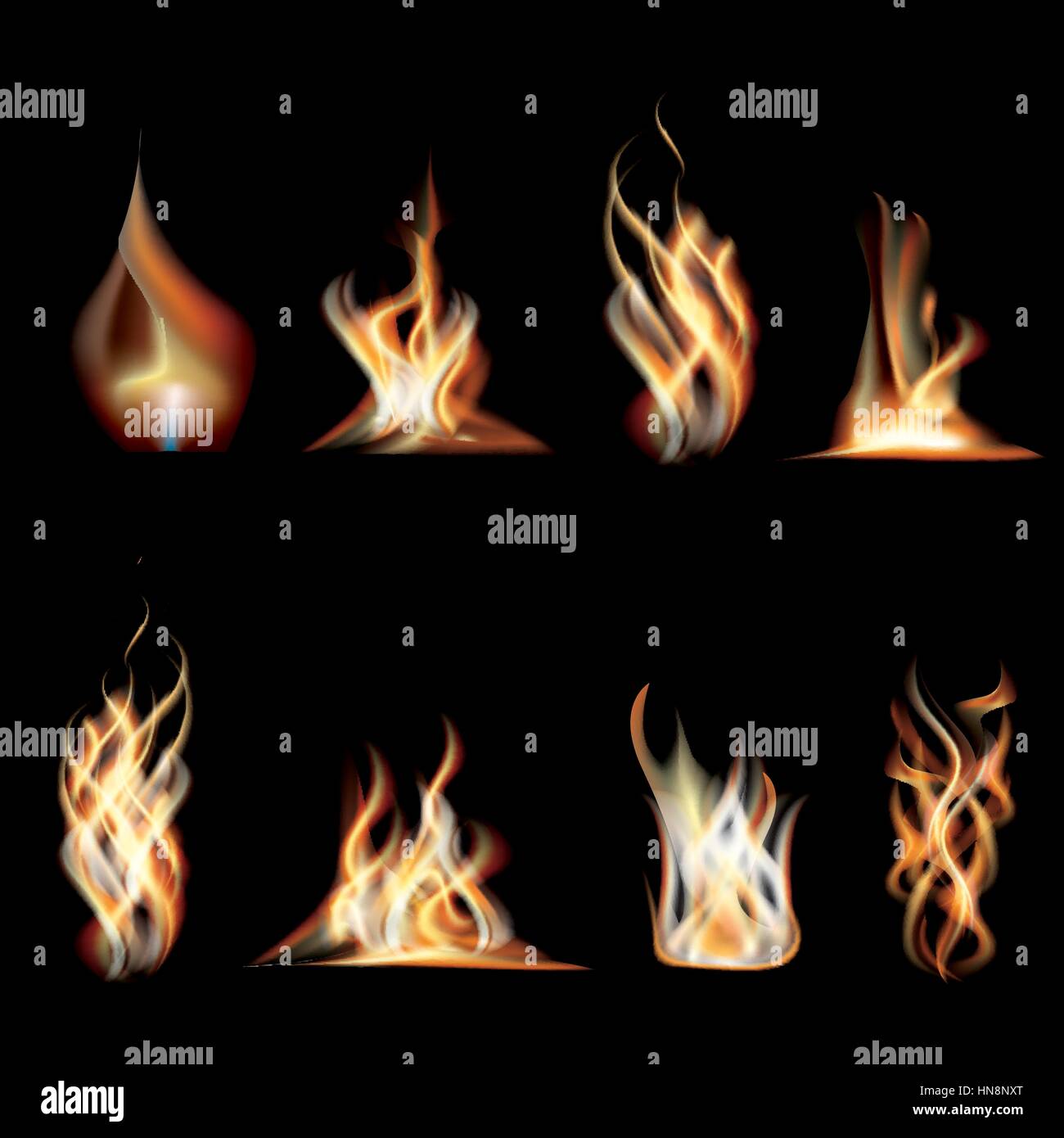 Realistic Burning Fire Flames Set. Vector Illustration Stock Vector ...
