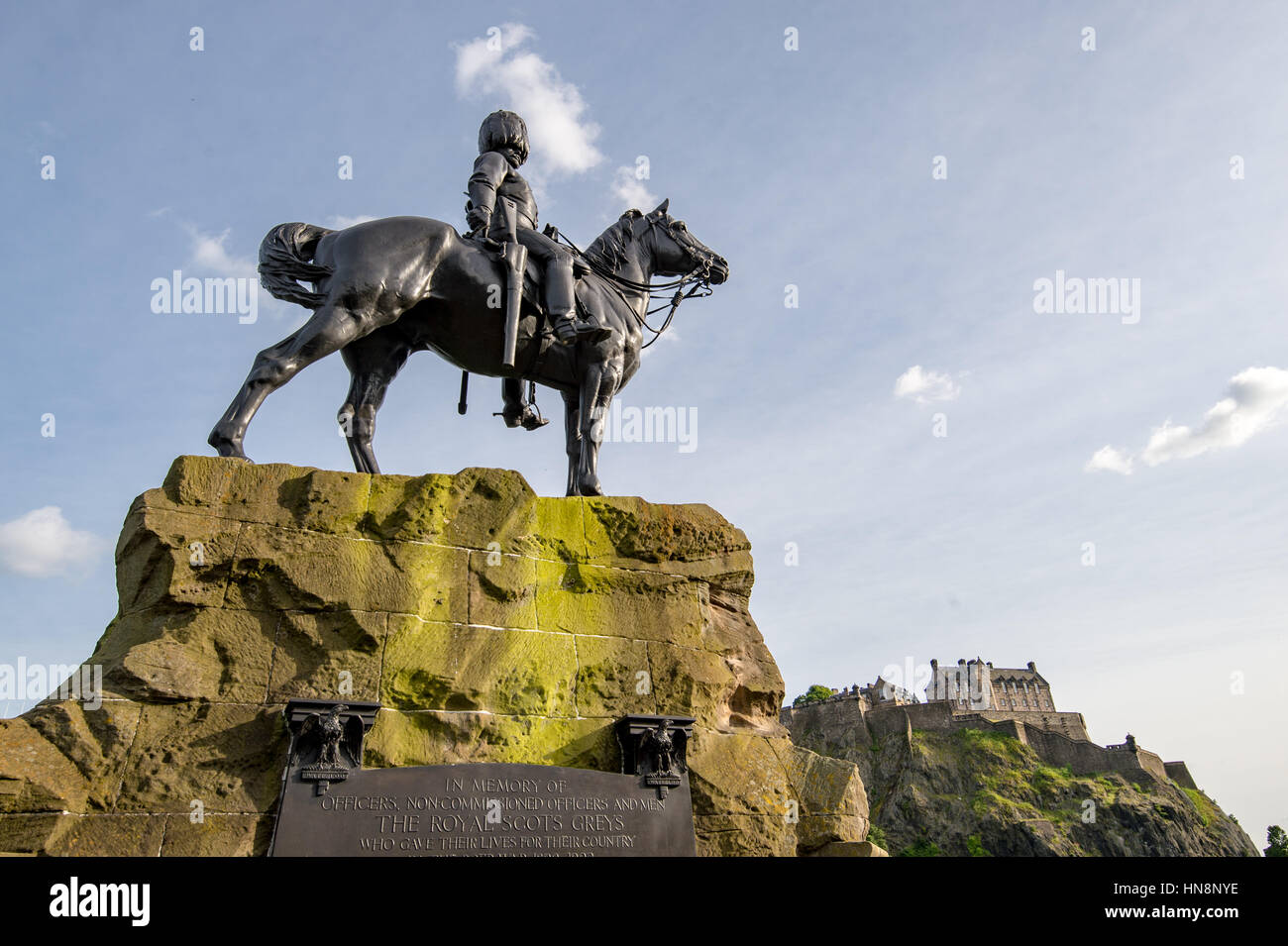 UK, Scotland, Edinburgh - A monument overlooking the Edinburgh Castle ...