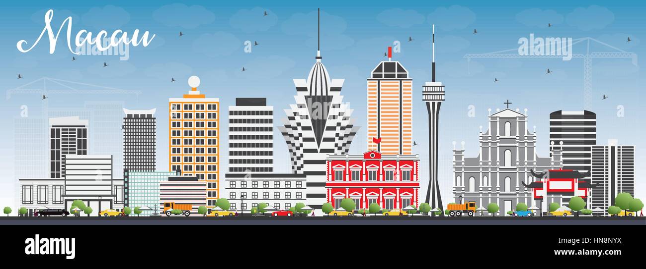 Macau Skyline with Gray Buildings and Blue Sky. Vector Illustration ...