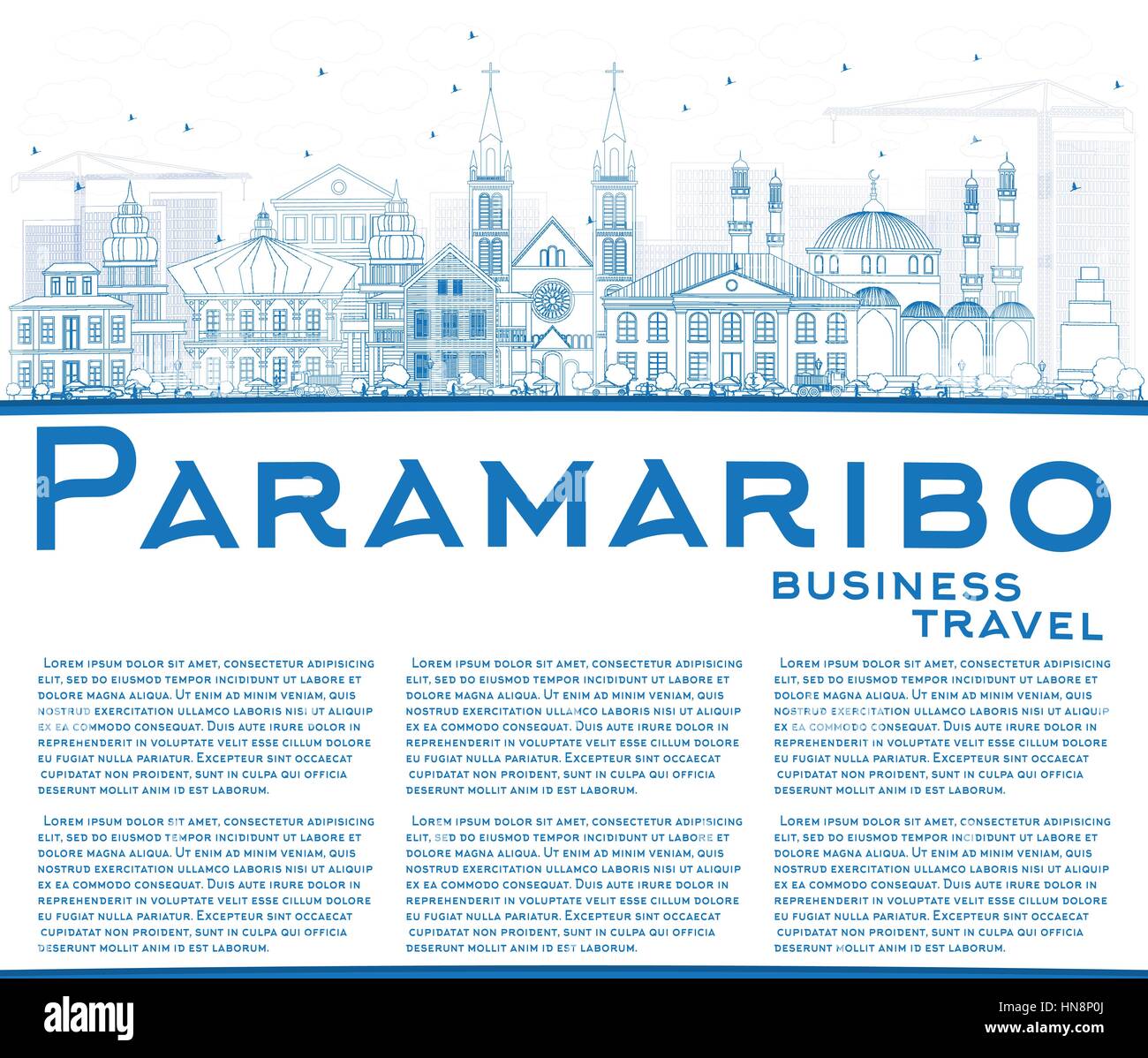 Outline Paramaribo Skyline with Blue Buildings and Copy Space. Vector ...