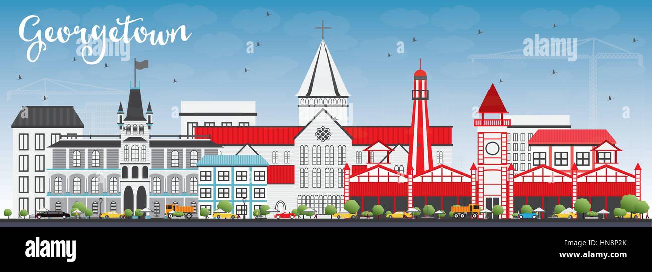 Georgetown Skyline with Gray Buildings and Blue Sky. Vector ...