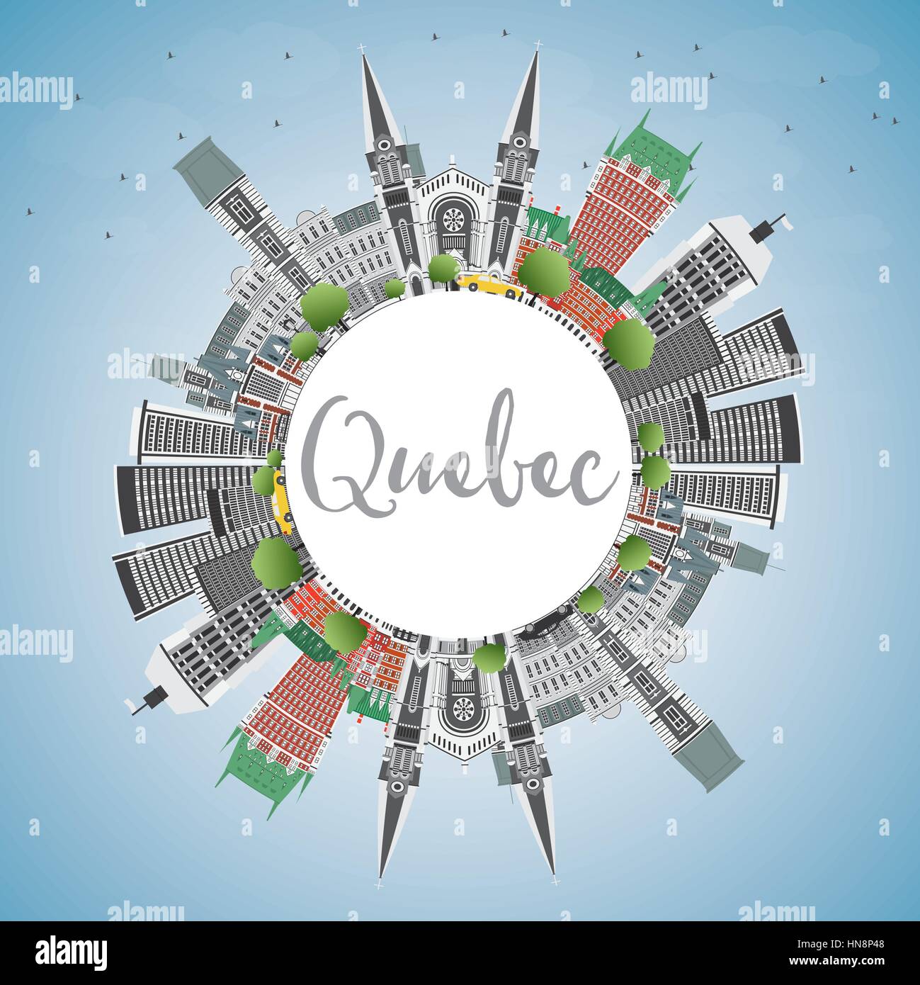 Quebec Skyline with Gray Buildings, Blue Sky and Copy Space. Vector ...