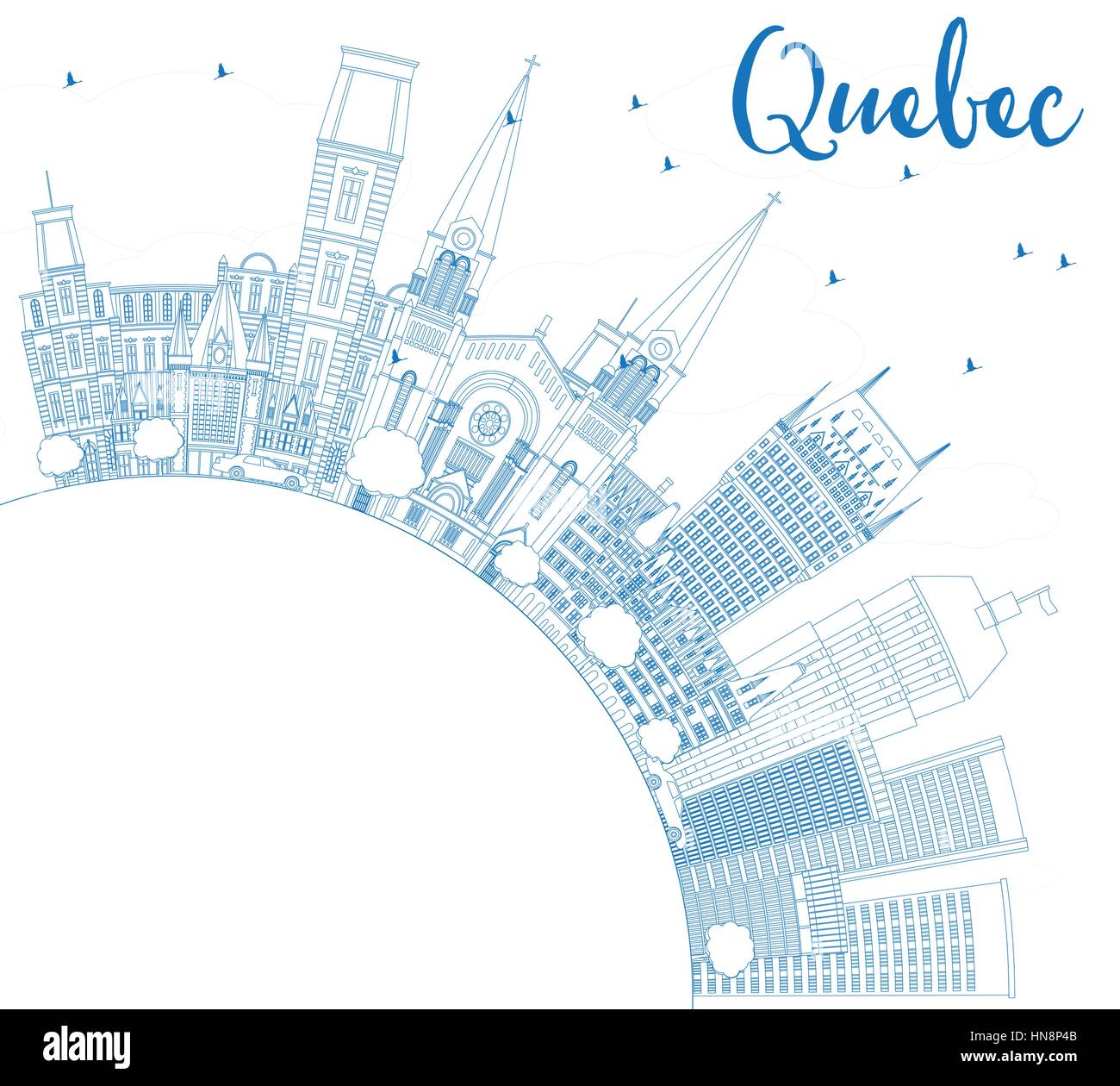 Outline Quebec Skyline with Blue Buildings and Copy Space. Vector ...