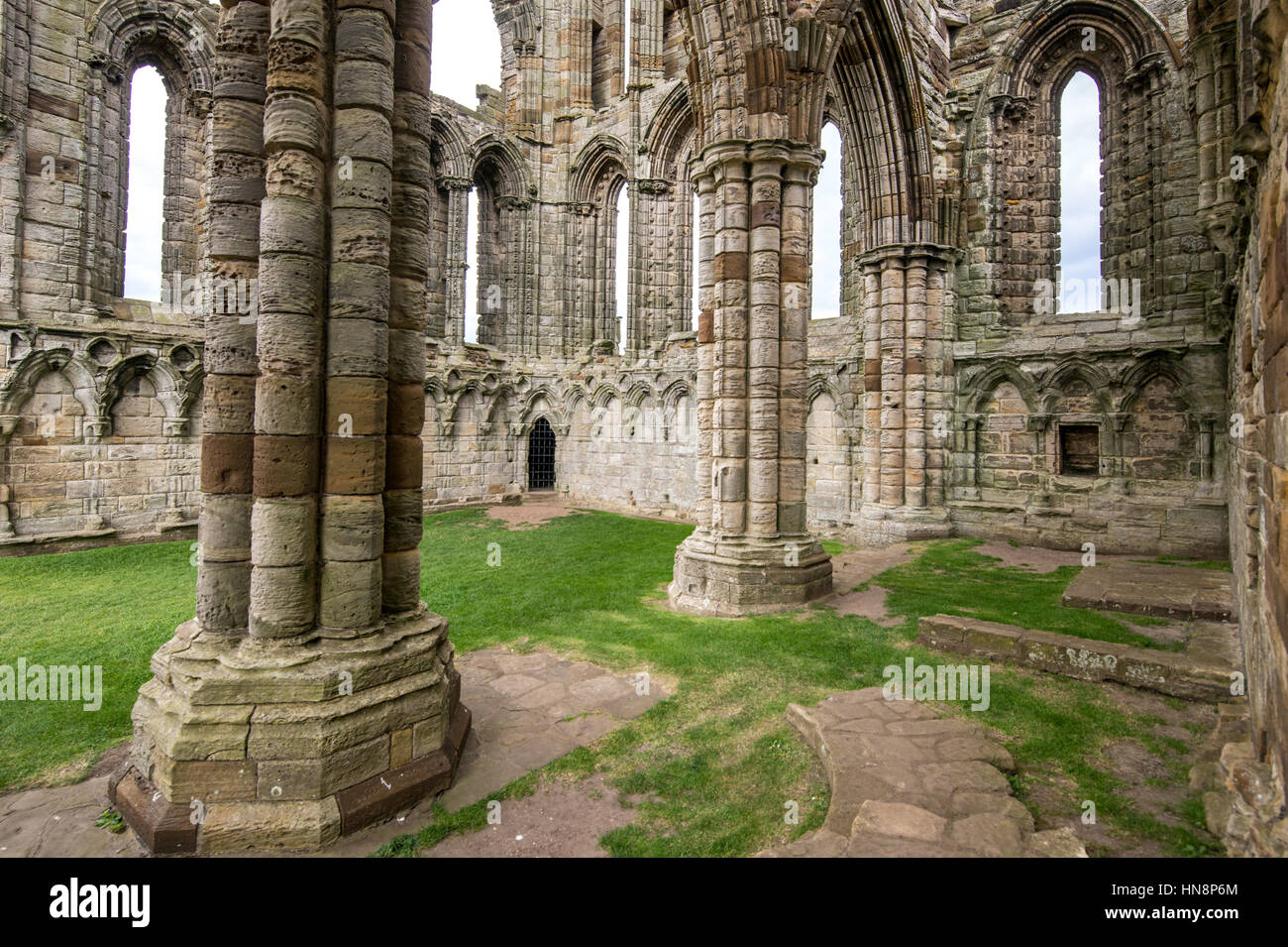 UK, England, Yorkshire - underneath some of the detailed stone columns ...