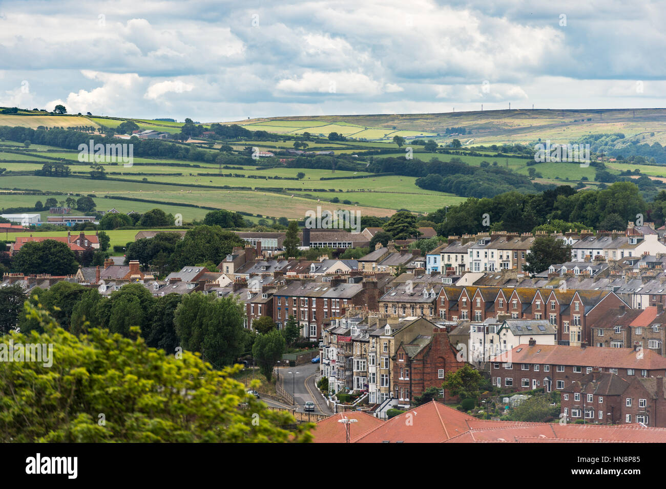 UK, England, Yorkshire - view of the town of Whitby from the top of the ...