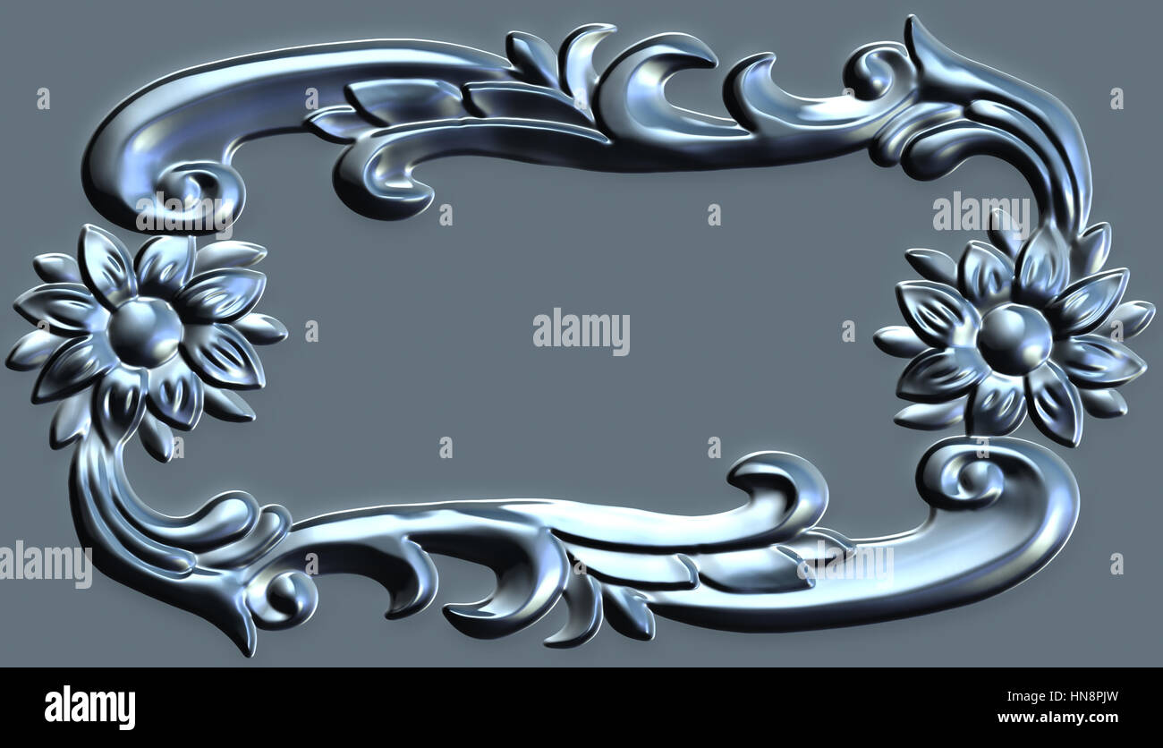 3d swirl floral luxury background decorative ornament metal frame Stock ...