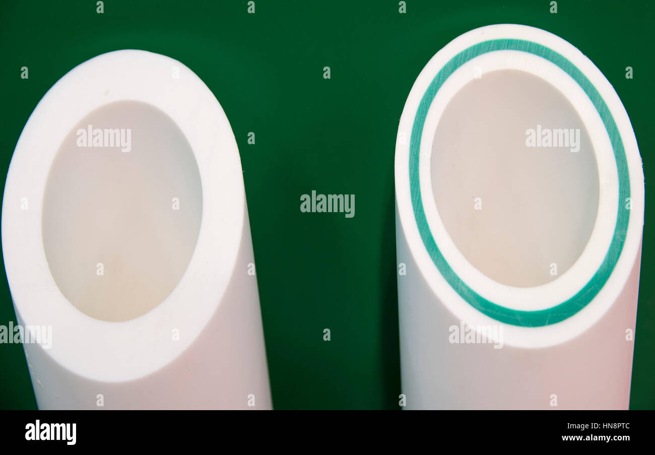 white armed plastic pipeline tubes reinforced with fiberglass Stock ...