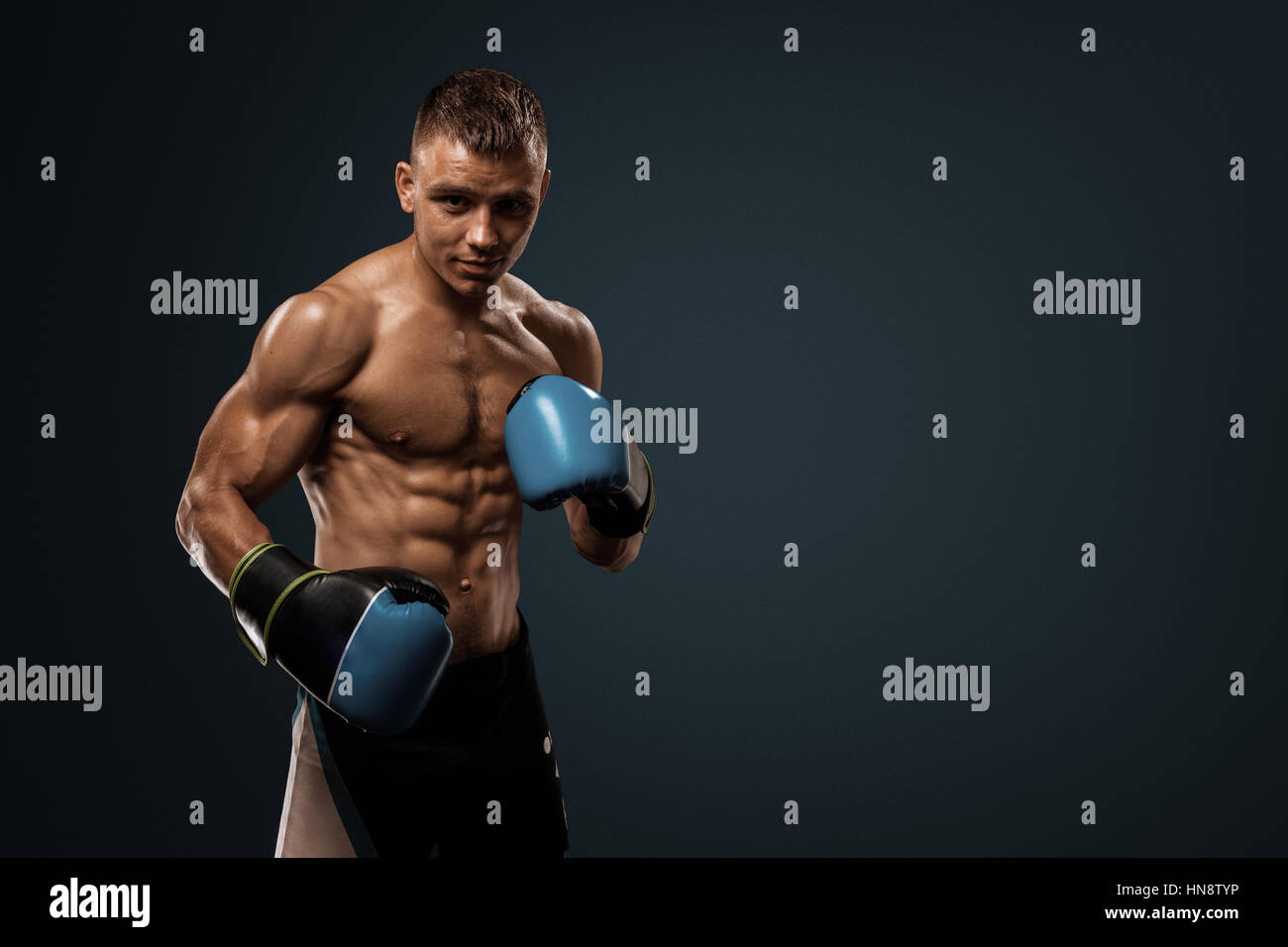 Boxing on studio Stock Photo - Alamy