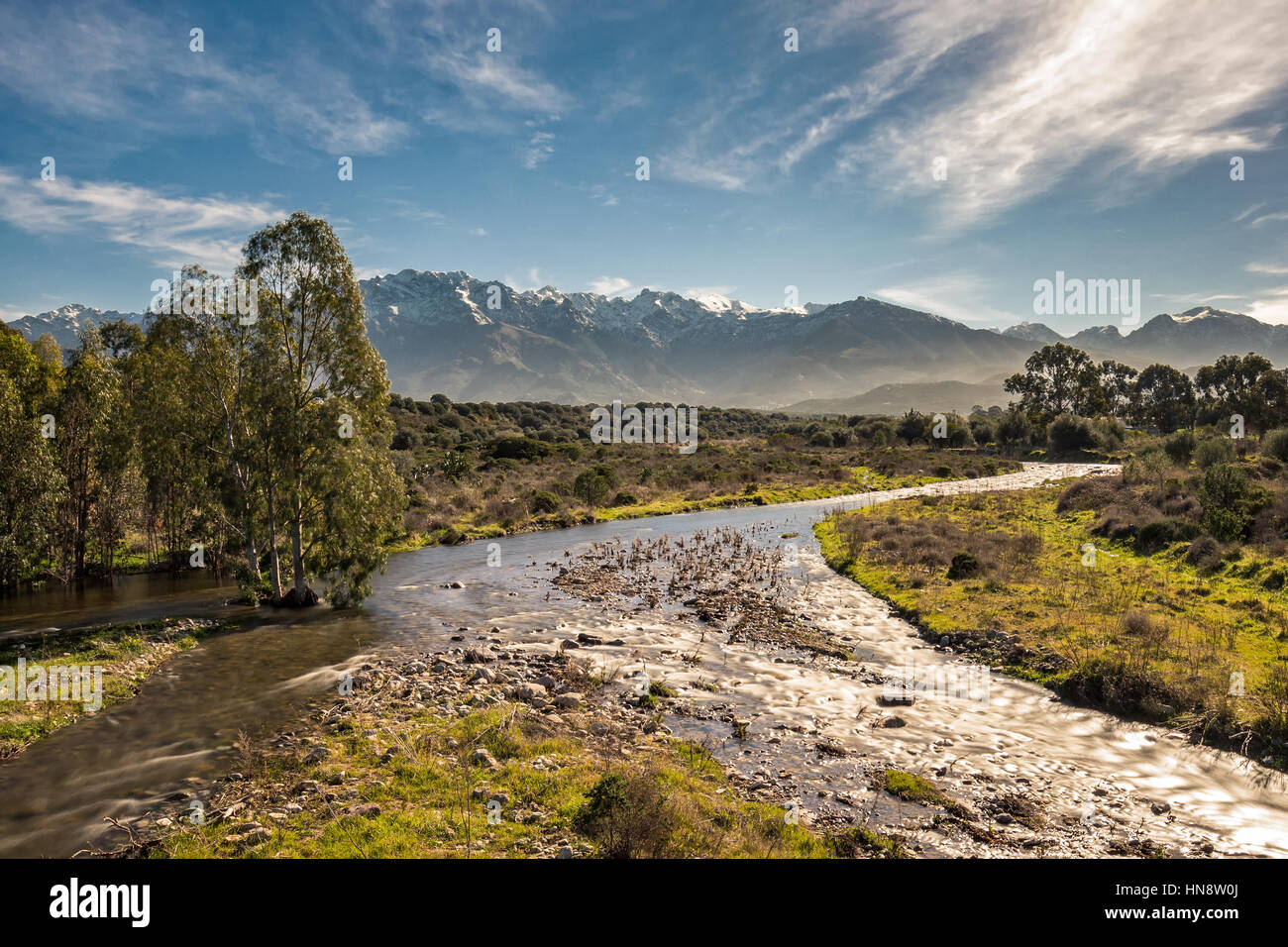 Shallow fast flowing stream near Calvi in the Balagne region of Corsica ...