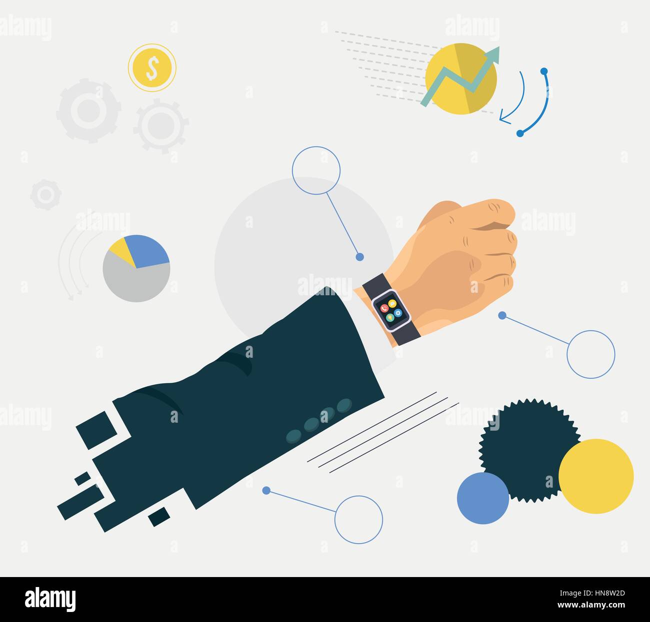 Man with suit and watch on hand Stock Vector Images - Alamy