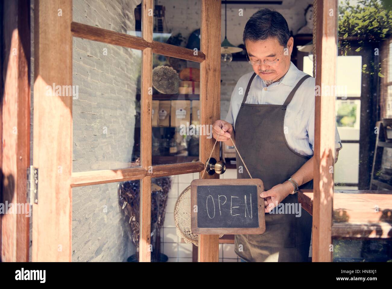 Cafe Open Shop Retail Welcome Notice Retail Front Stock Photo - Alamy