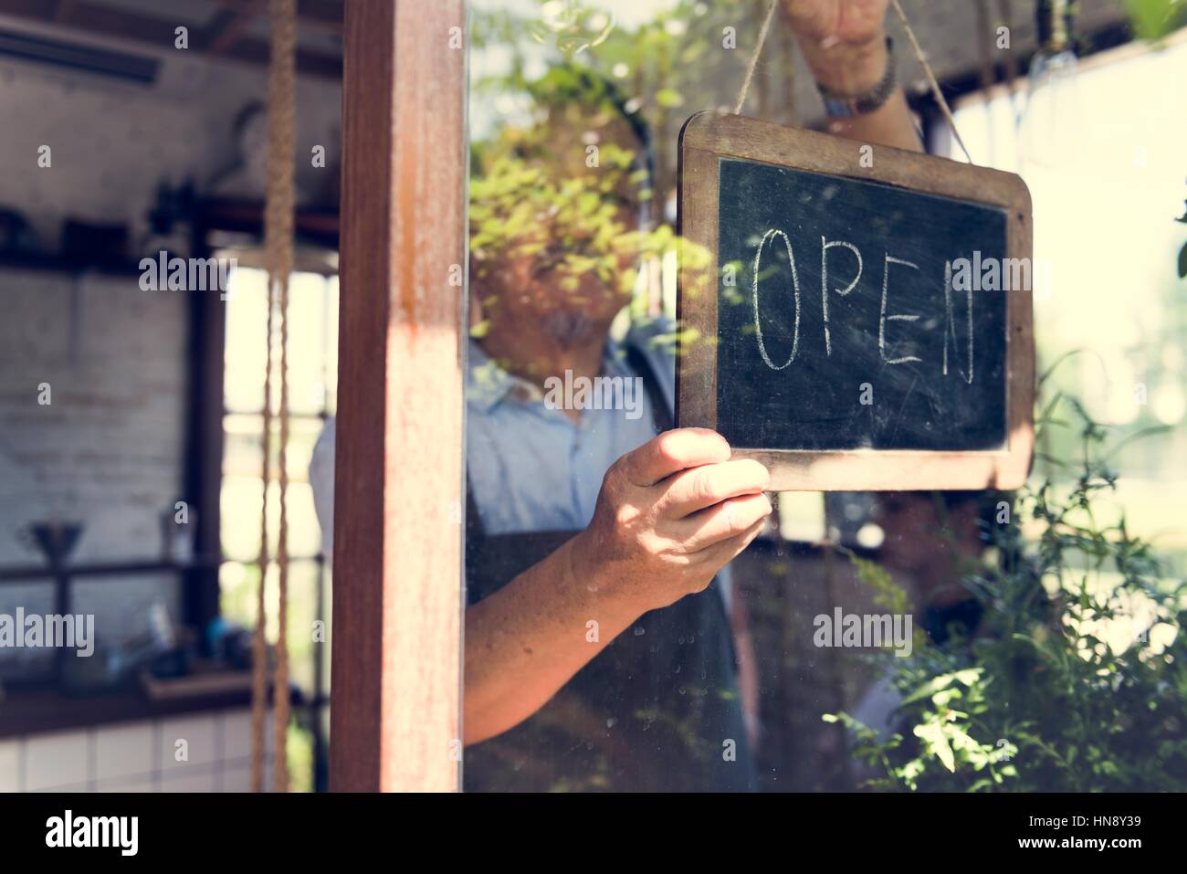 Cafe Open Shop Retail Welcome Notice Retail Front Stock Photo - Alamy