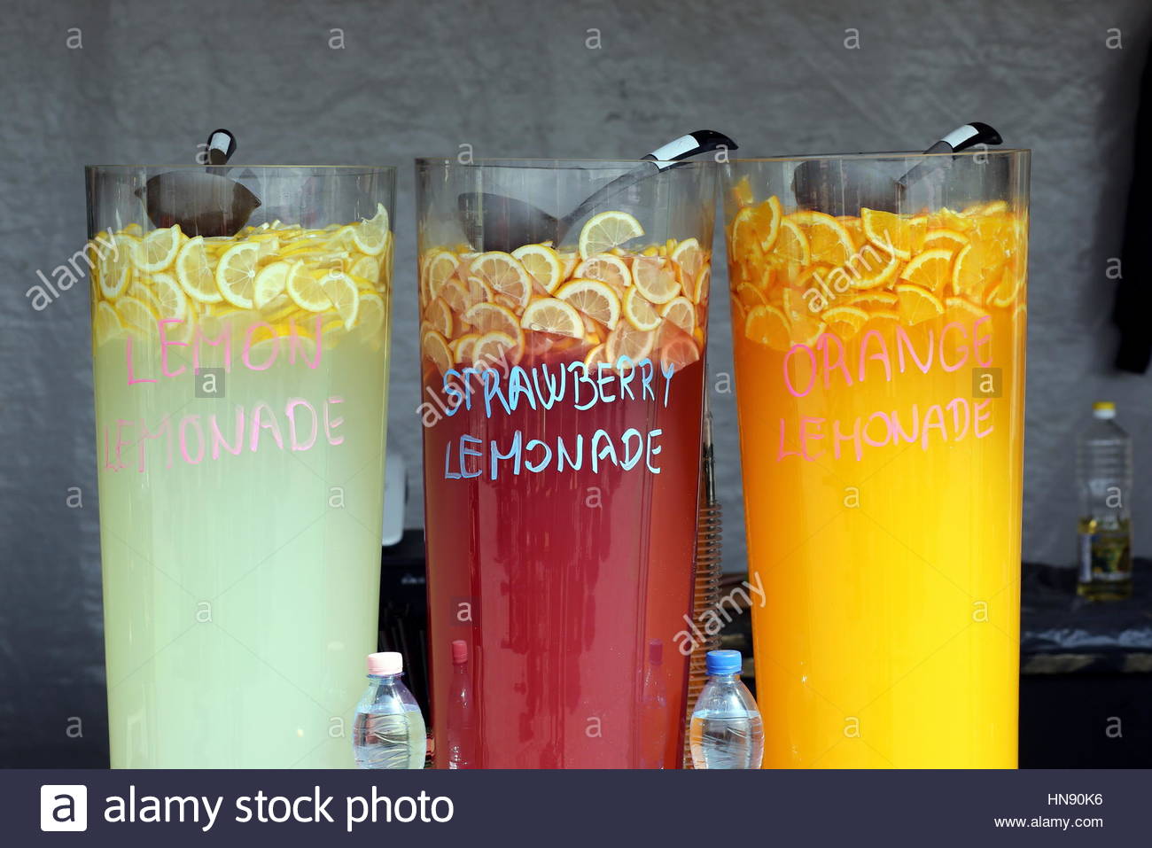 Three different types of lemonade on sale at a stall Stock Photo - Alamy