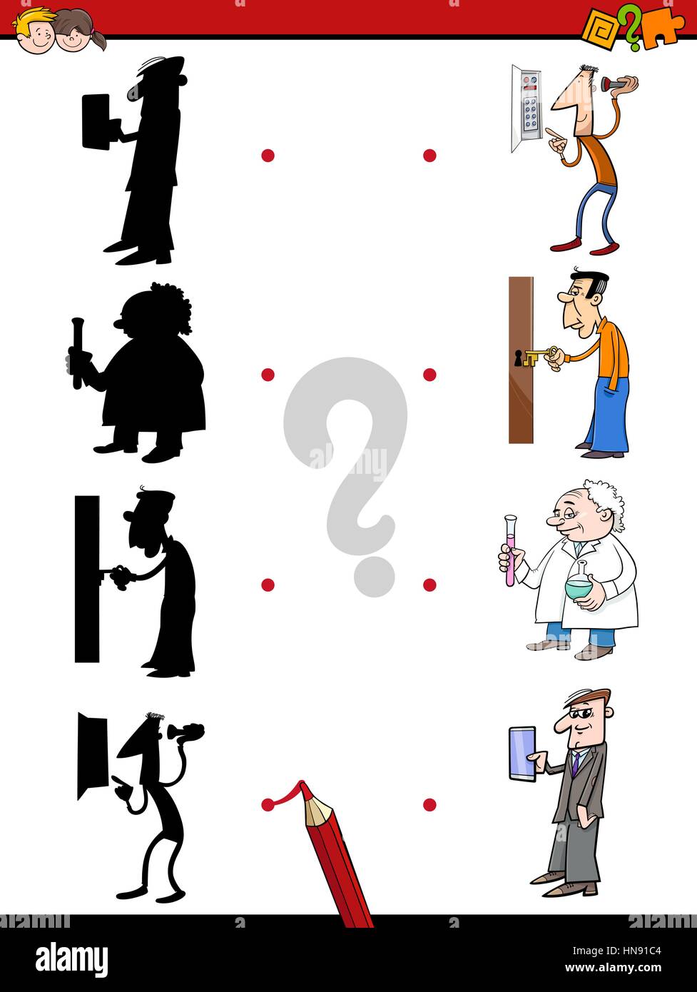 Cartoon Illustration of Find the Shadow Educational Activity Game for ...