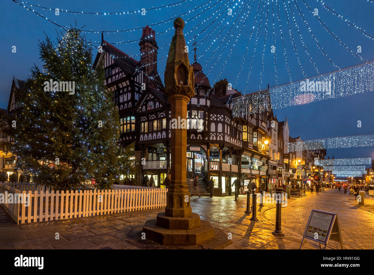 Chester city centre christmas lights. decorations Stock Photo - Alamy