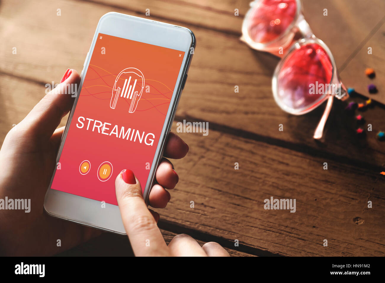 Digital media music streaming audio leisure Stock Photo - Alamy