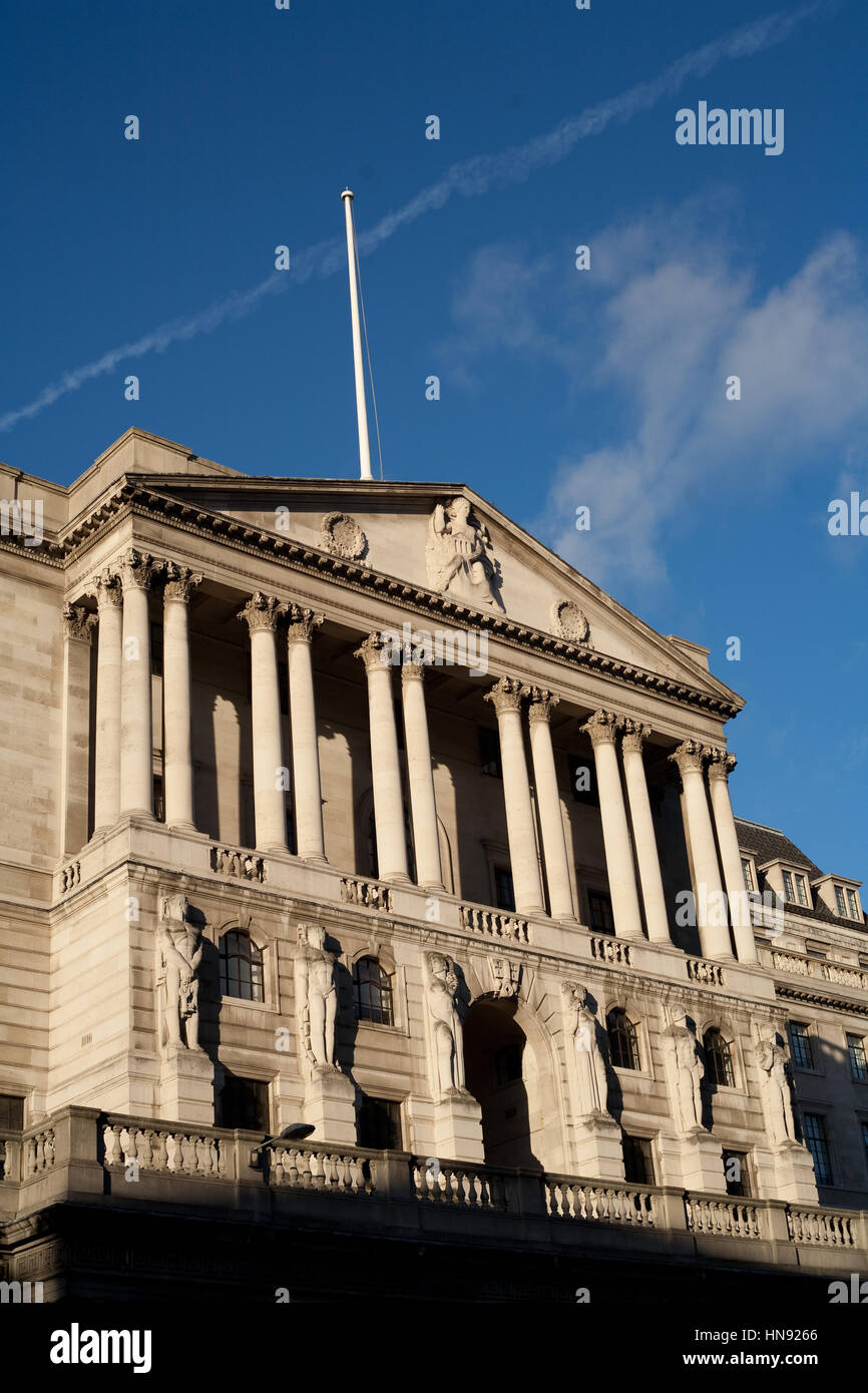 The Bank of England (BoE) southern facade with blue sky in the ...