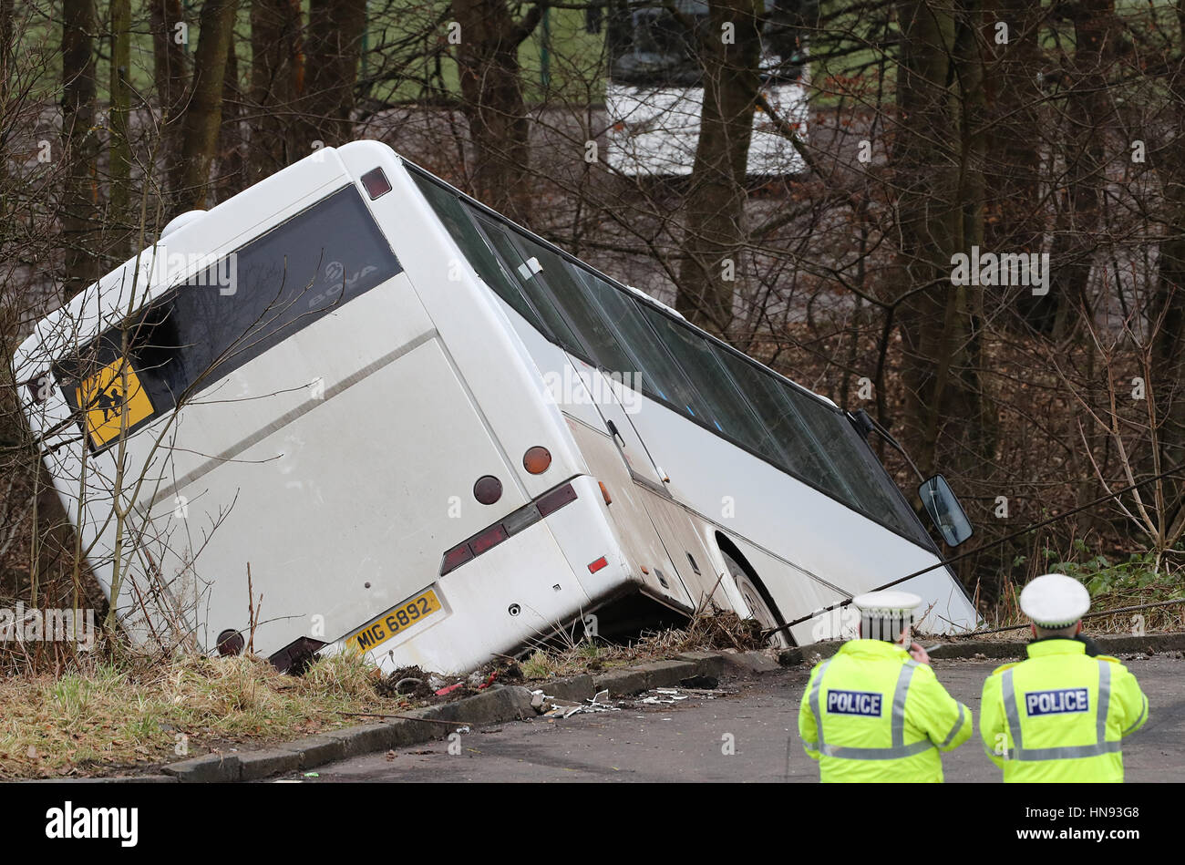 Emergency services at the scene where a school bus overturned near Our ...