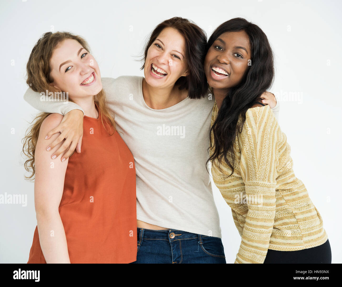 Women friends group closeness studio shoot Stock Photo - Alamy