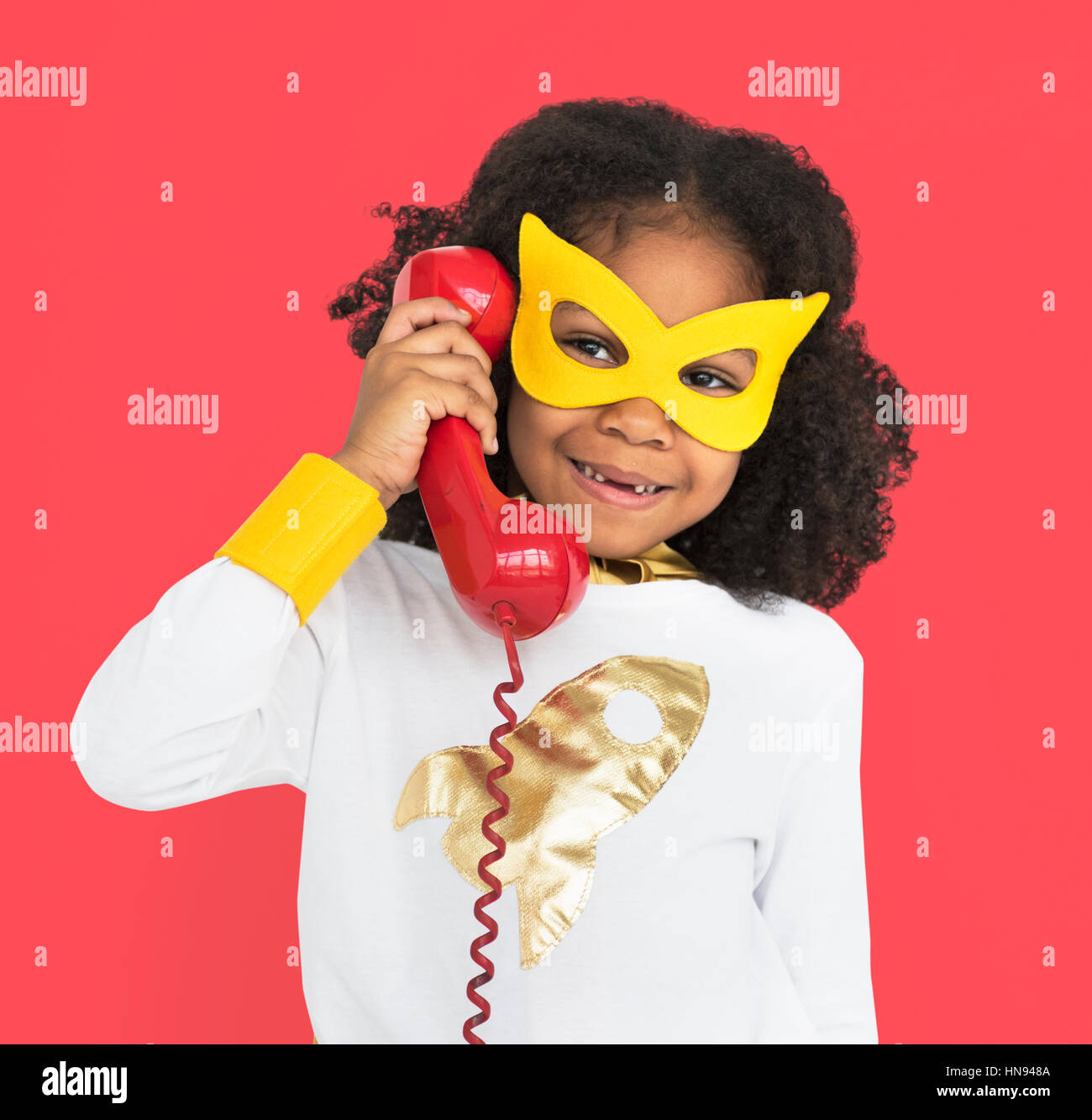 Superhero Girl with Telephone Concept Stock Photo - Alamy