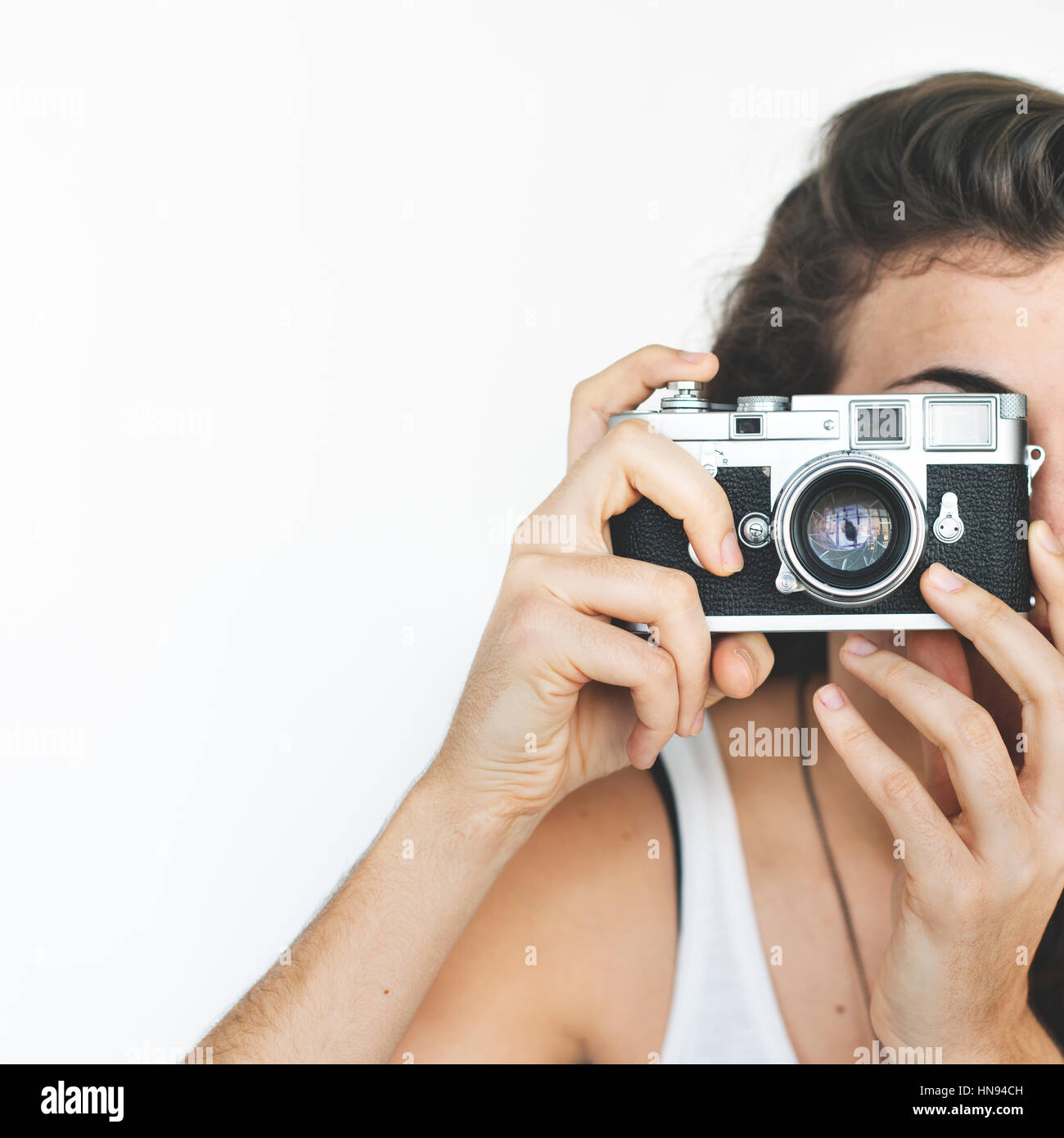 Woman Camera Focus Photography Portrait Concept Stock Photo - Alamy