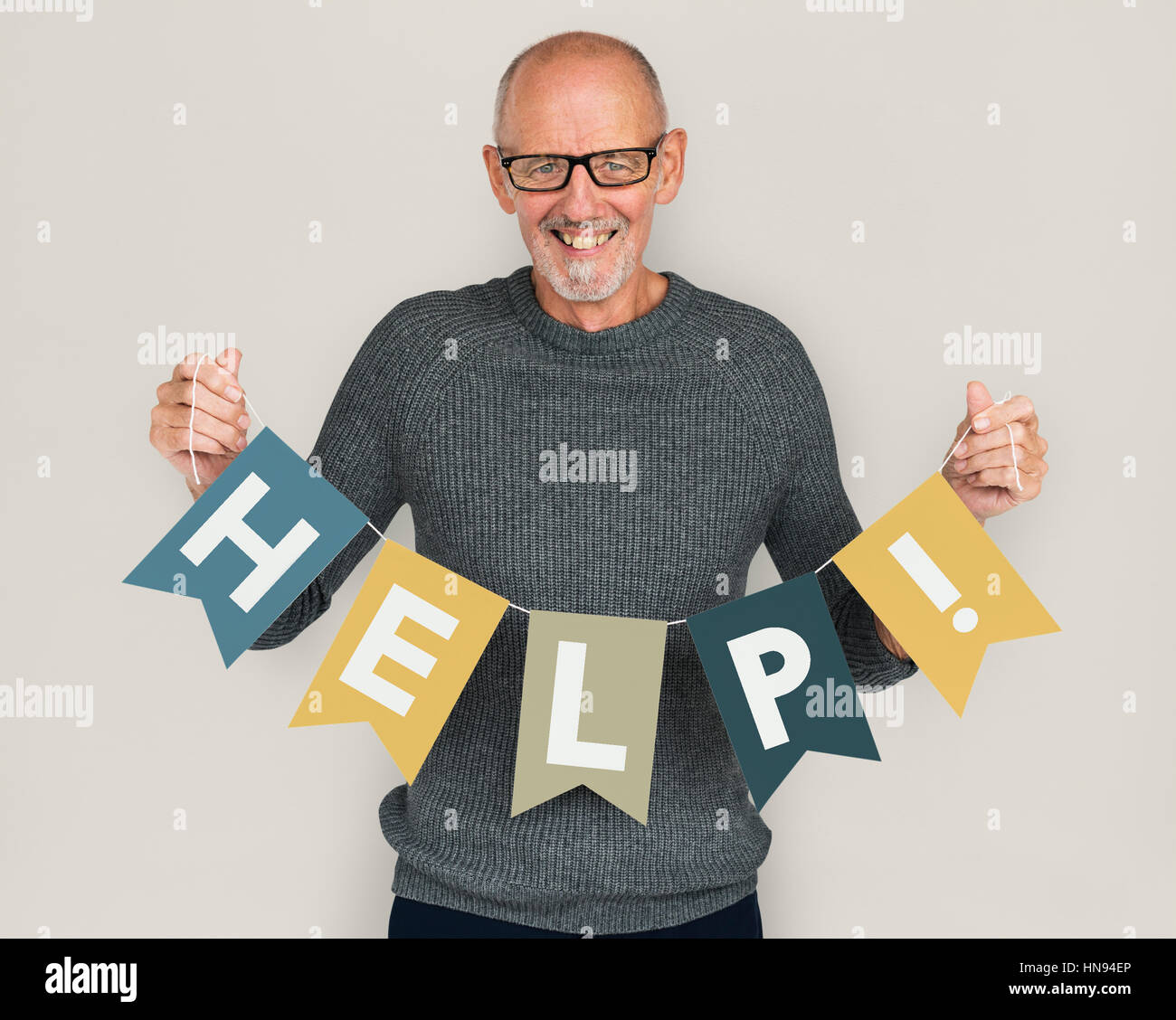 Senior Adult Pennant Bunting Help Charity Concept Stock Photo - Alamy