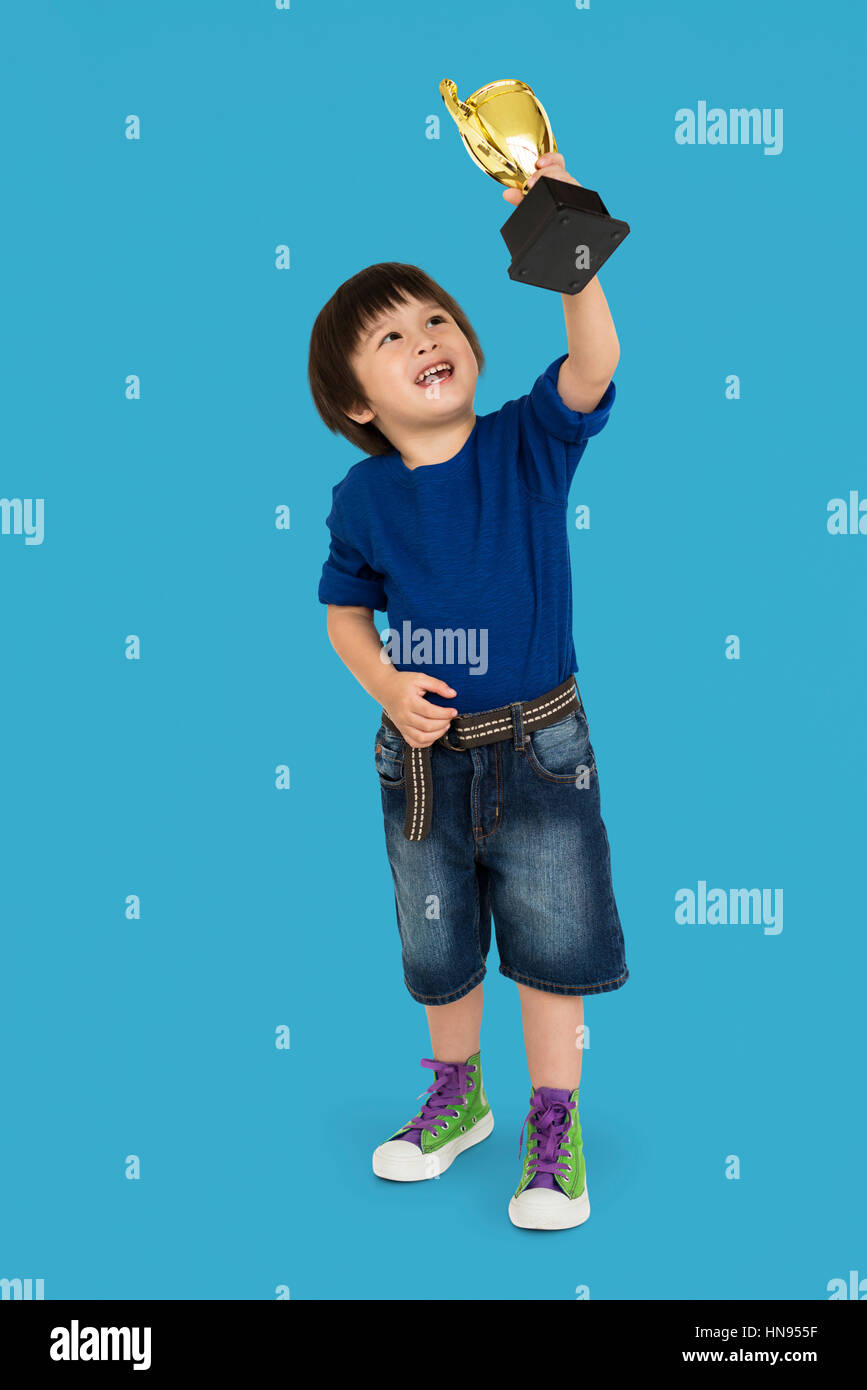 Boy Award Reward Playful Kid Little Won Concept Stock Photo - Alamy