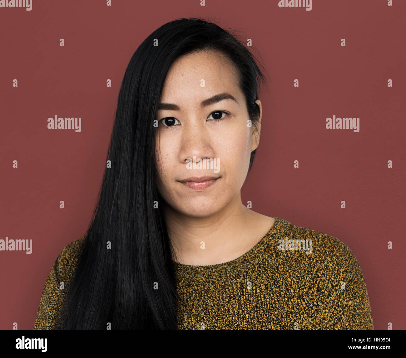 Asian Woman Front View Serious Concept Stock Photo - Alamy