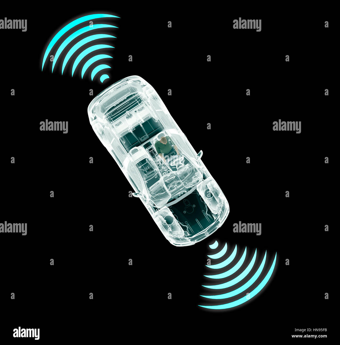 self driving electronic computer cars on road, 3d illustration Stock ...