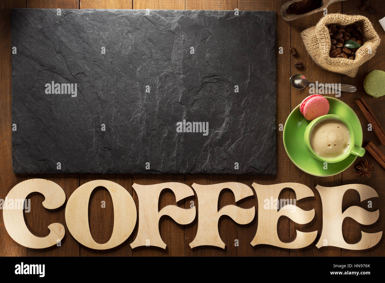 cup of coffee and letters on wooden background Stock Photo - Alamy