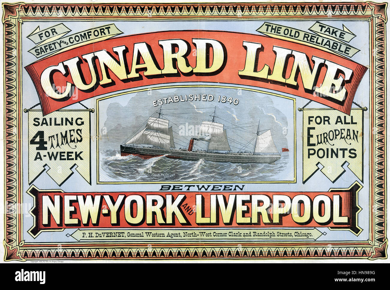 CUNARD LINE POSTER published by their Chicago agent in 1875 Stock Photo ...