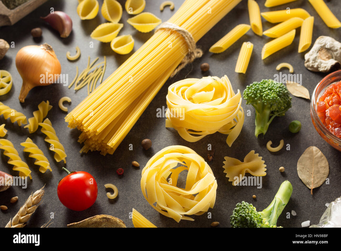 pasta and food ingredient on dark background Stock Photo - Alamy