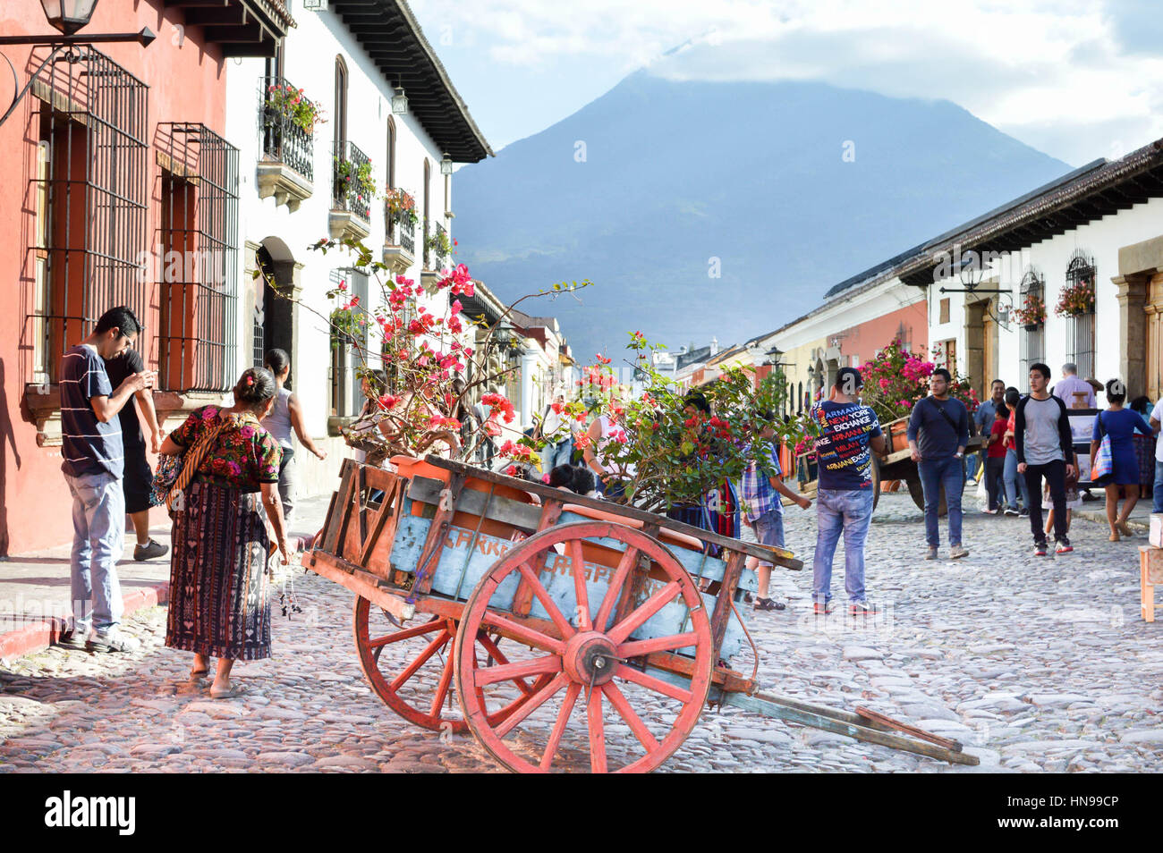Antigua, Guatemala - February 15, 2015: Tourists and locals stroll the ...