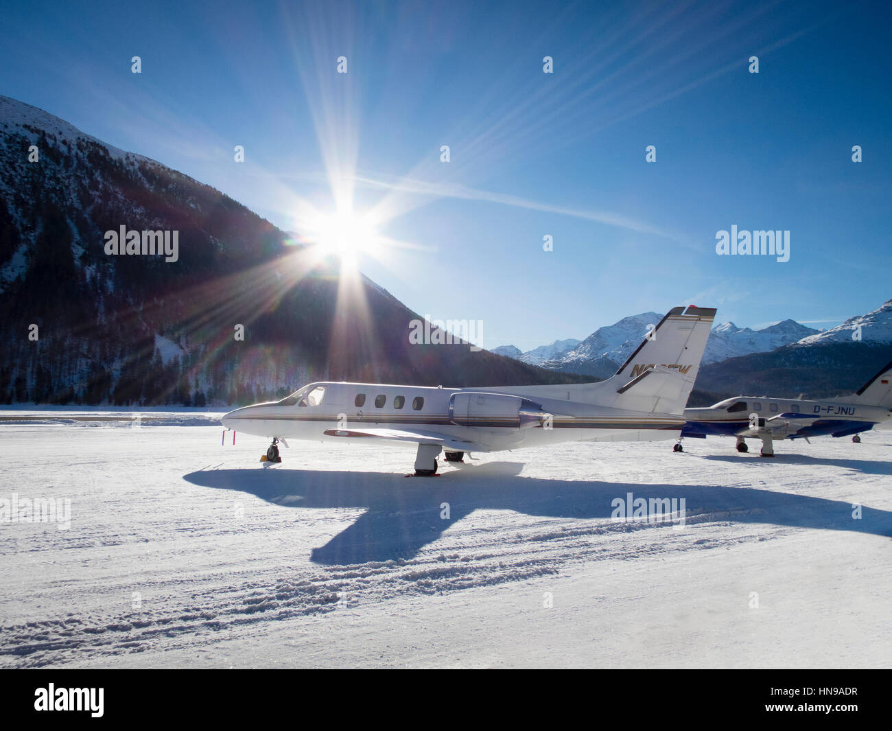 private jets in the snow Stock Photo - Alamy