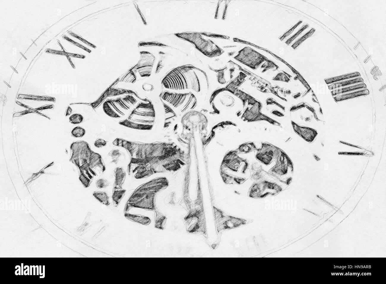 Mechanical Watch Concept Sketch With Visible Mechanism Stock Photo - Alamy