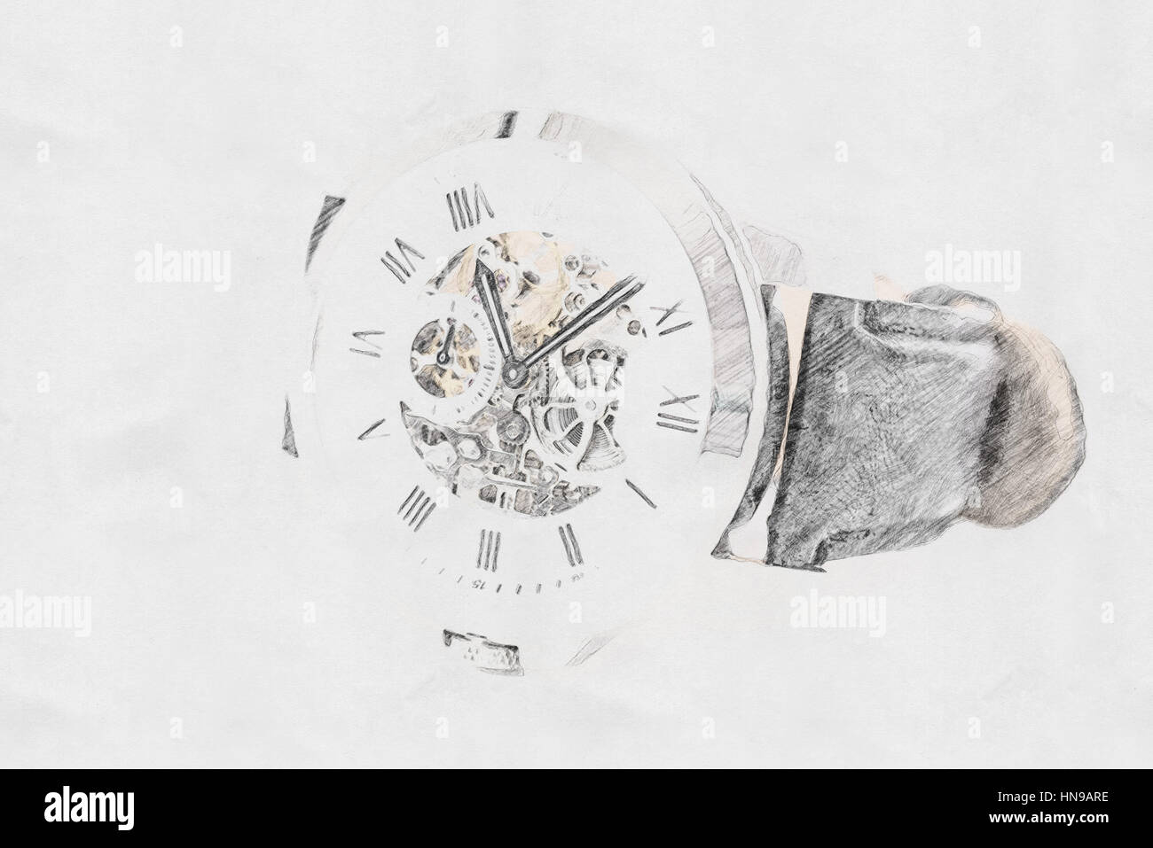 Mechanical Watch Concept Sketch With Visible Mechanism Stock Photo - Alamy