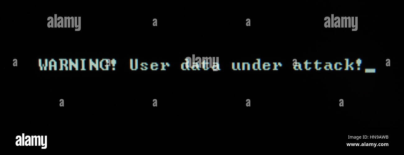 Computer screen shot of black background and white warning security ...